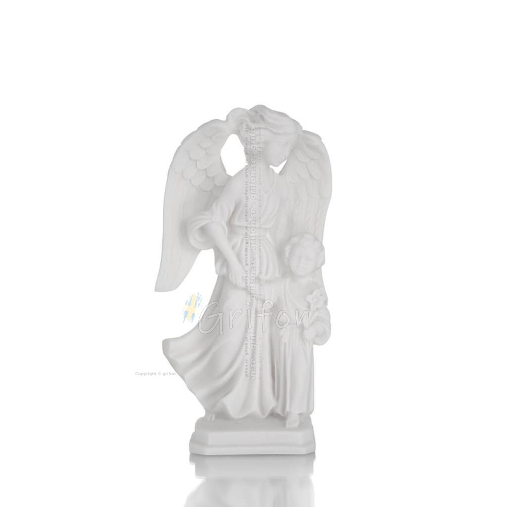 Handmade Alabaster Tabletop Statue | Angel with Girl & Flower