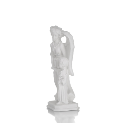 Handmade Alabaster Tabletop Statue | Angel with Girl & Flower